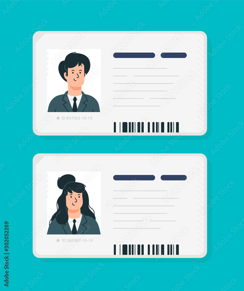 Plastic identification cards of a woman and a man. Car driver license ...