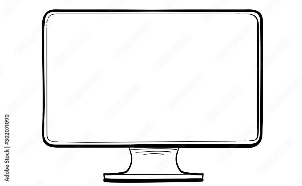 Hand Drawn PC Monitor Screen Vector Illustration Stock Vector | Adobe Stock
