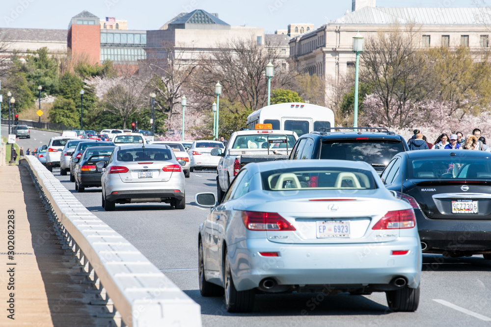 Washington DC, USA - April 5, 2018: People walking by road on Kutz ...