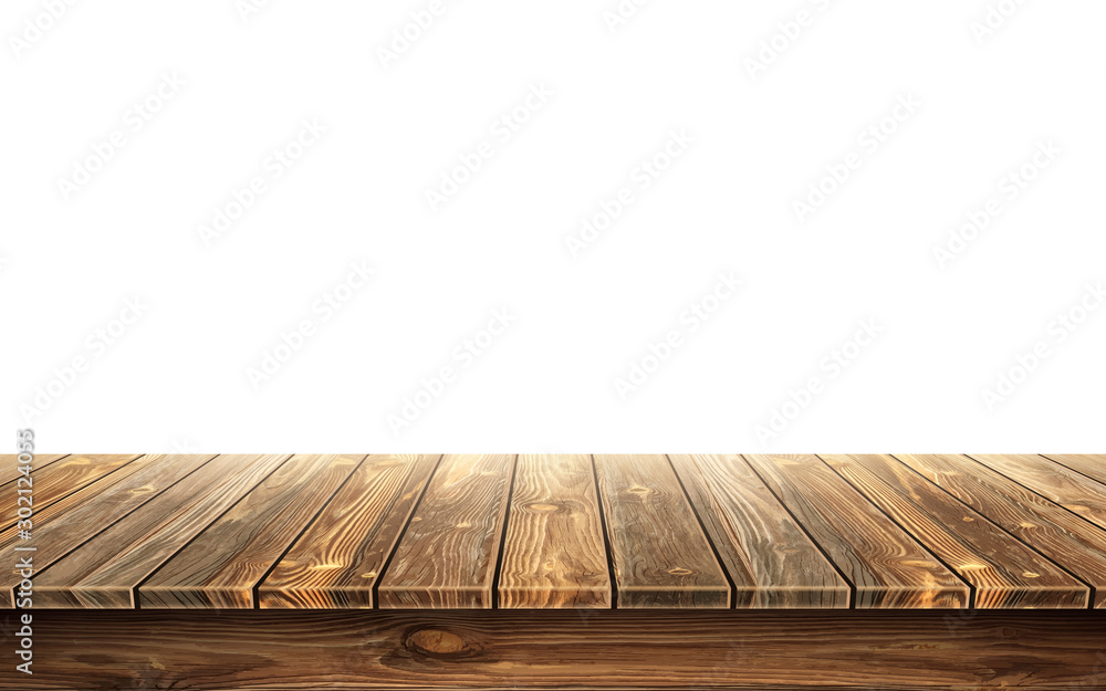 Wooden table top with aged surface, realistic vector illustration ...