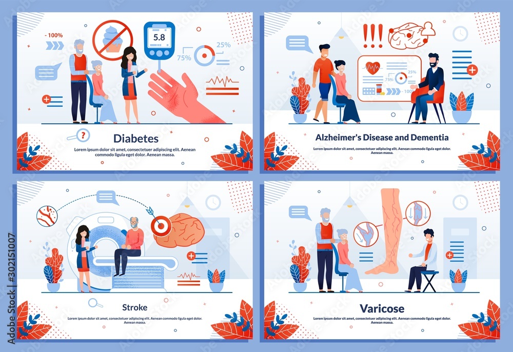 Cardiovascular and Chronic Disease Treatment Medical Banner Flat Set ...