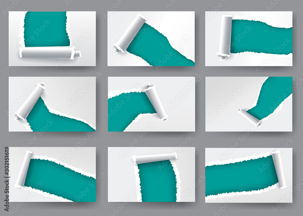 Torn paper holes in white paper with torn sides with space for text ...