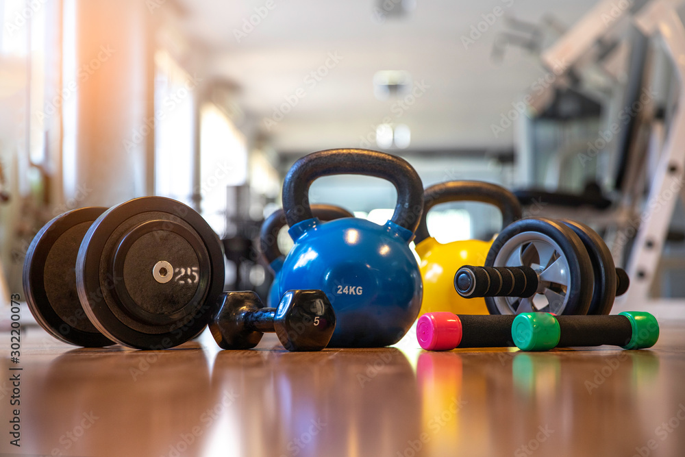 Exercise weights - dumbbell with extra plates , kettlebells, Ab roller ...