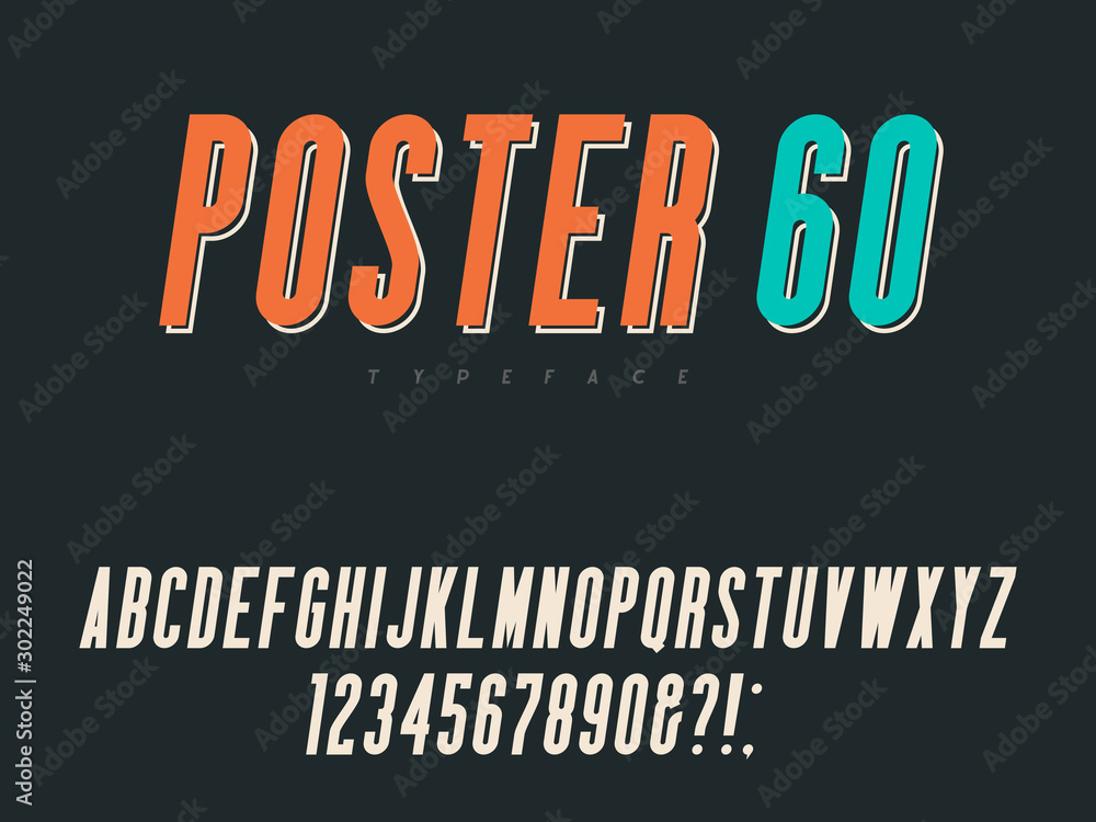 Latin uppercase alphabet letters and numbers. Retro poster font. Vector ...