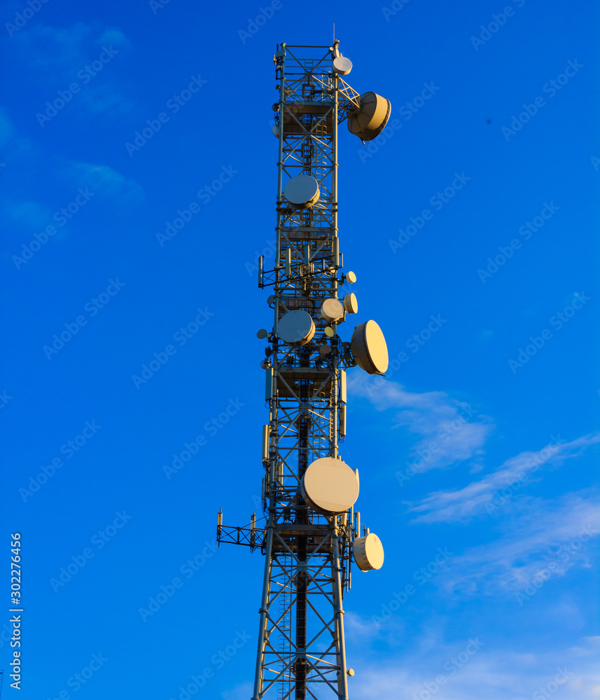 Mobile communication tower/tower with control devices and antennas ...