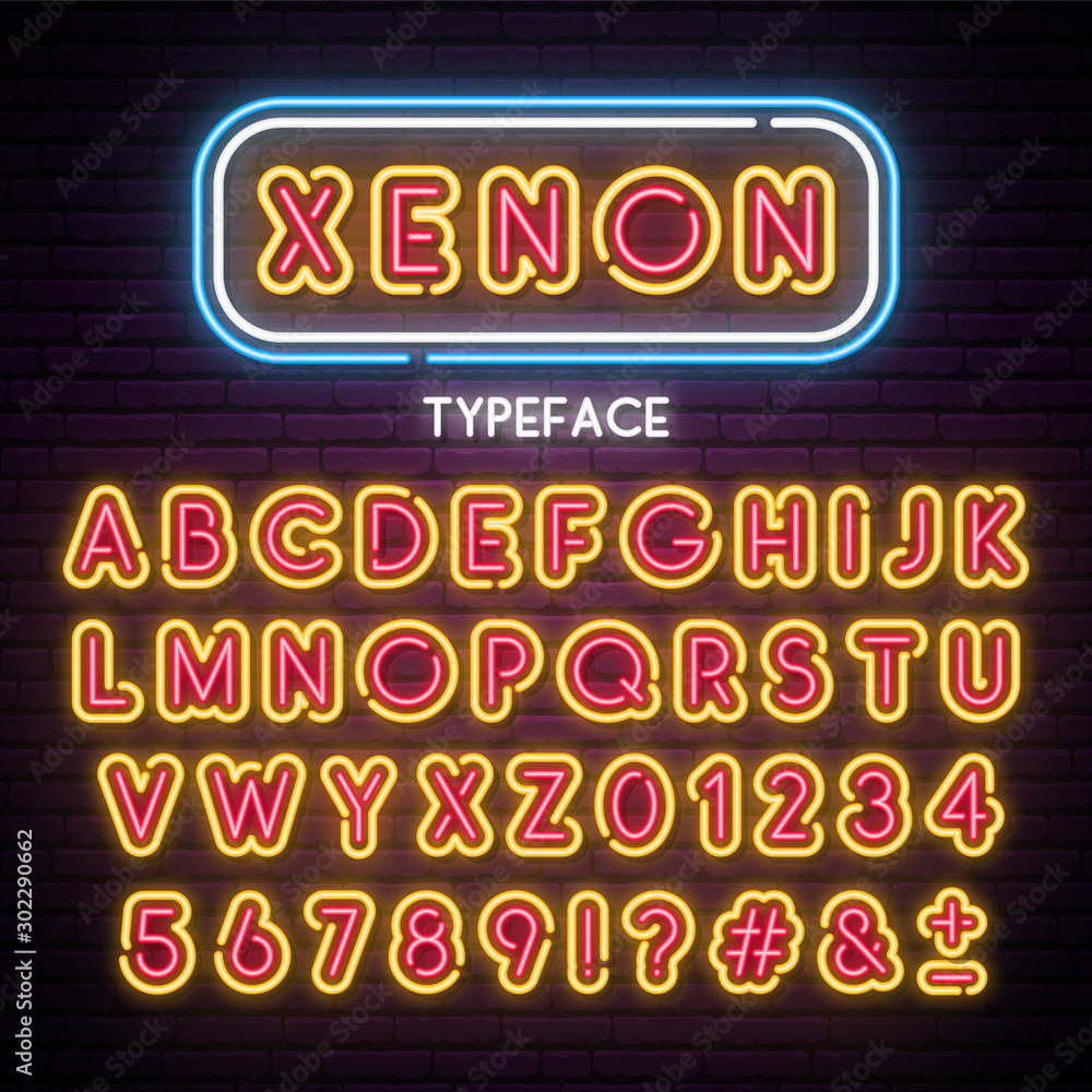Neon light alphabet. Vector retro font. Type letters, numbers and ...
