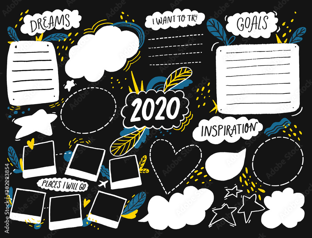 Vision board template with space for goals, dreams list, travel plans ...