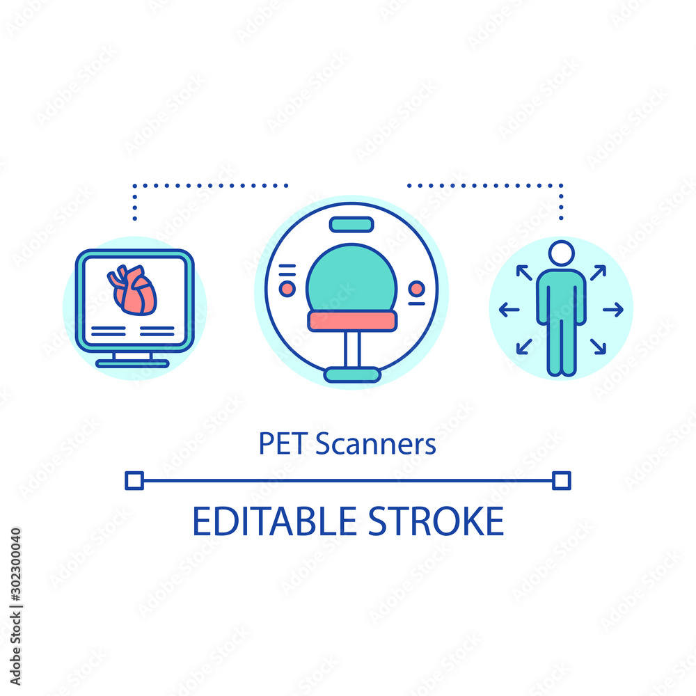 PET scanners concept icon. Positron emission tomography. Functional ...