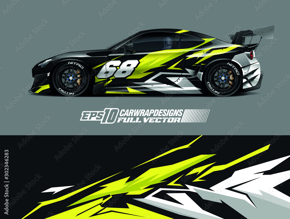 Car wrap decal designs. Abstract sport background for racing livery or ...
