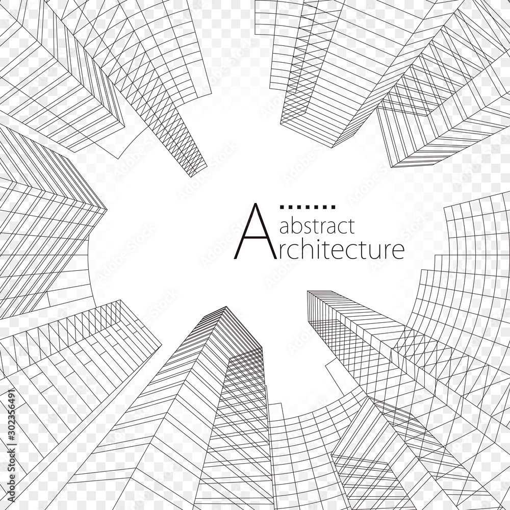 3D illustration linear drawing, architecture urban building design ...