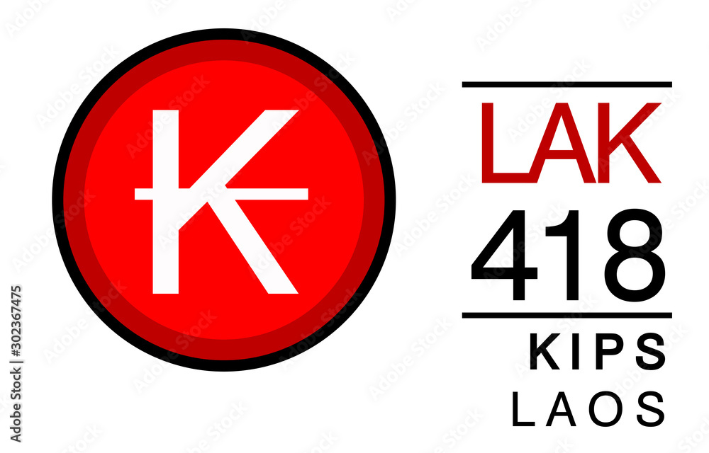 K, LAK, 418, Kips, Laos Banking Currency icon typography logo banner ...