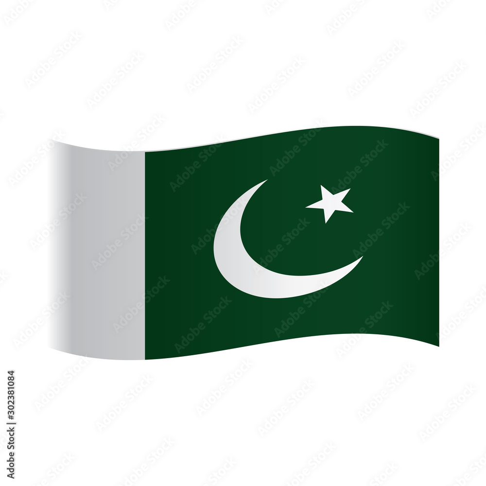 National flag of Pakistan: crescent moon and star on green background ...