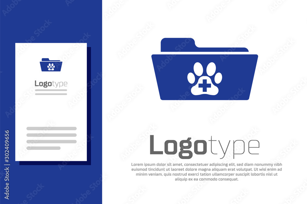Blue Medical veterinary record folder icon isolated on white background ...