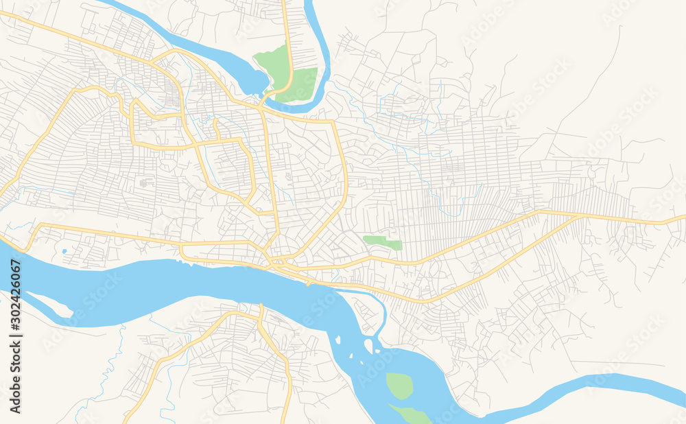 Printable street map of Kisangani, DR Congo Stock Vector | Adobe Stock