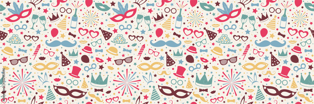 Colorful seamless pattern with carnival, photobooth and birthday party ...