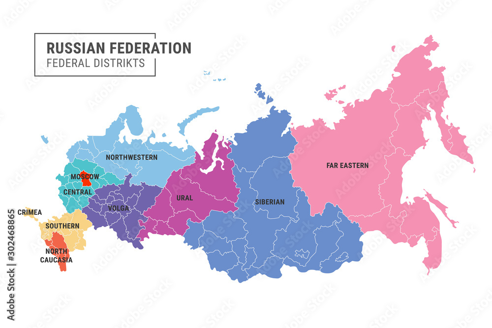 Russia administrative color map federal districts Stock Vector | Adobe ...