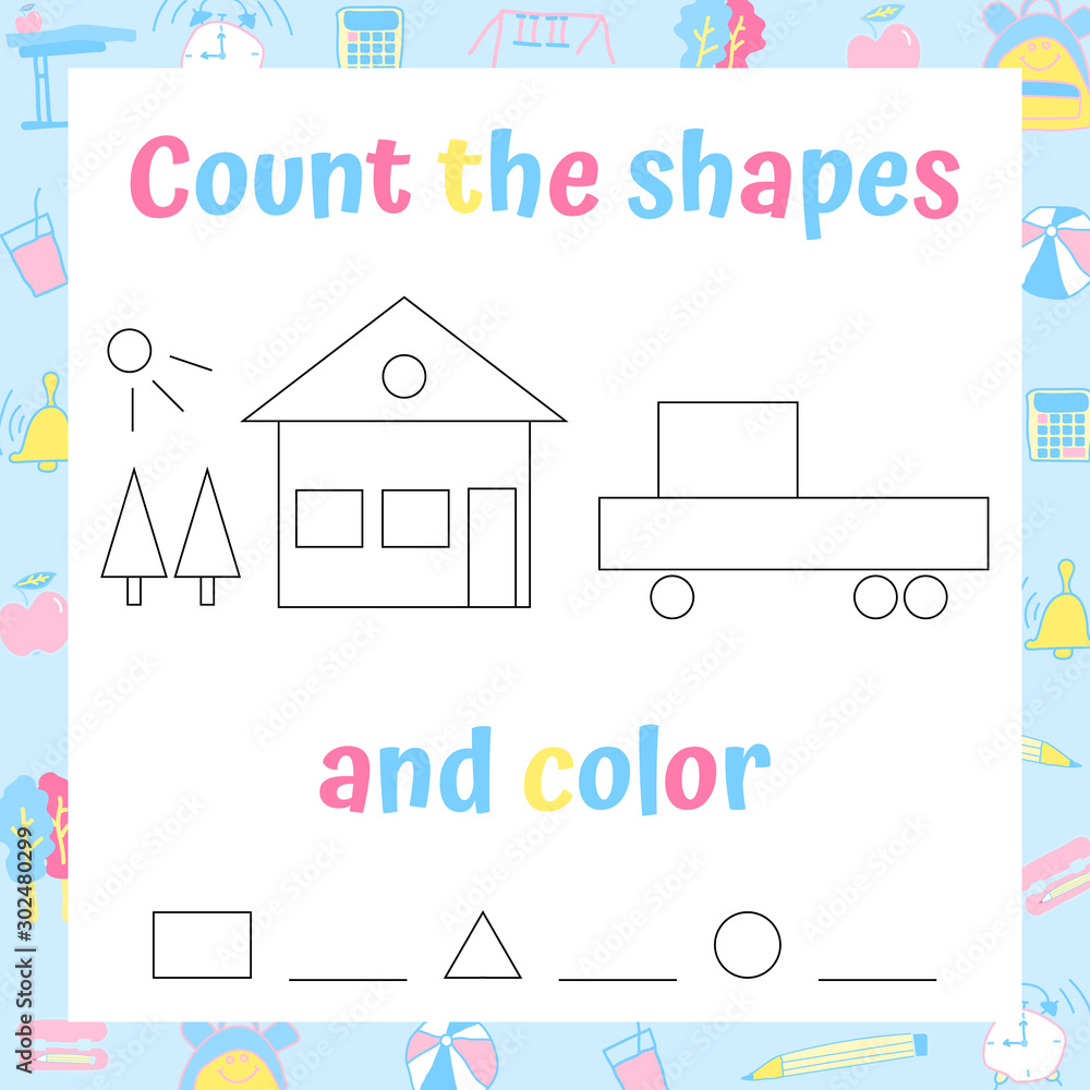 Recognize and count geometric shapes math game. Addition Mathematical ...