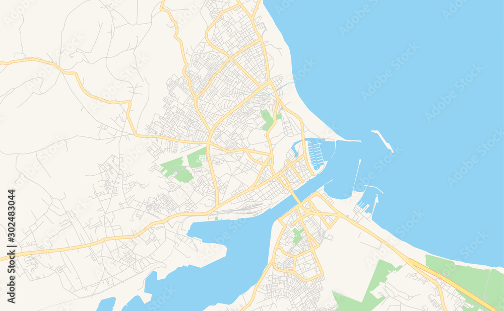 Printable street map of Bizerte, Tunisia Stock Vector | Adobe Stock