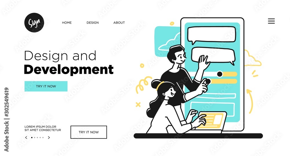 Designing Developing and programming technologies concept. Web page ...
