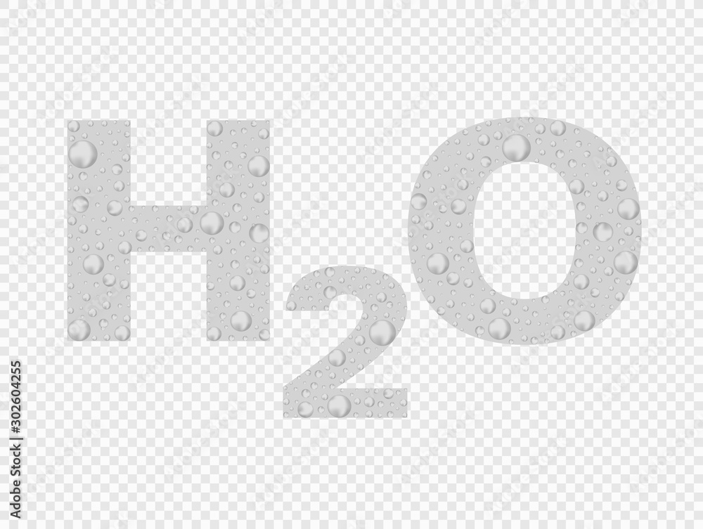 H2O. Chemical water formula on transparent background. text from ...