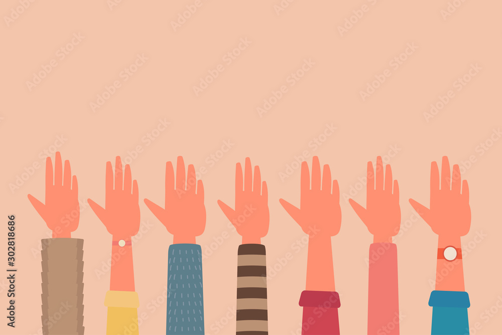 human hand raised up for teamwork unity concept, business, volunteer ...