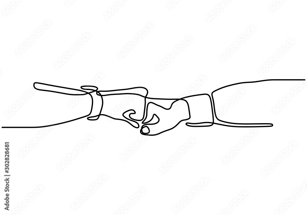 Continuous one line drawing of bro fist bump or pound lineart hands ...