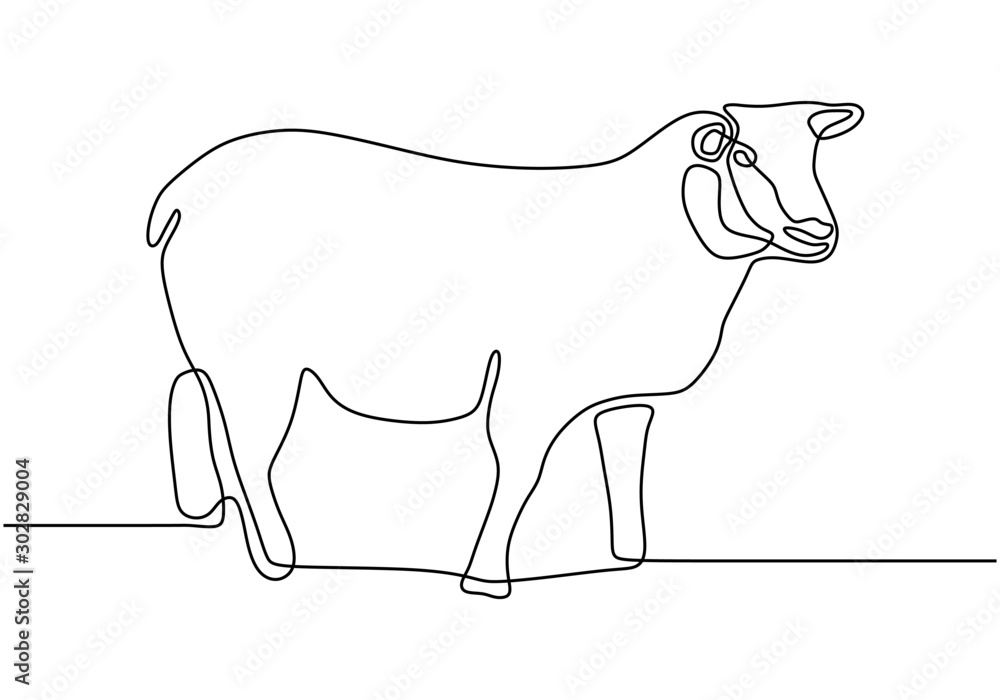 Cow one line drawing minimalism animal mammal theme. Vector hand drawn ...