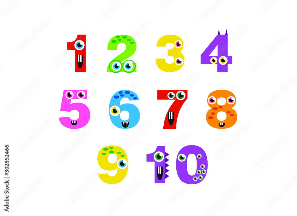 เวกเตอร์ Stock cute monsters numbers for children, from 1 to 10. Kids ...
