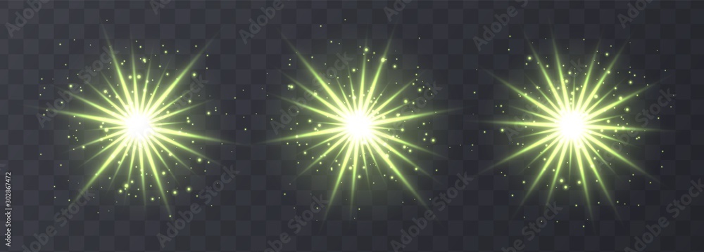 Light flares set isolated on transparent background. Green lens flares, bokeh, sparkles, shining ...