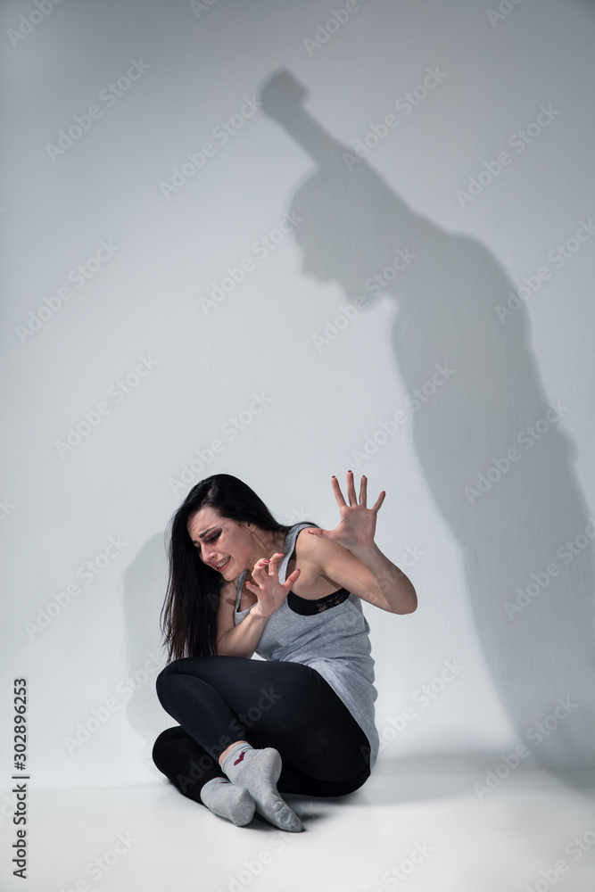 Woman in fear of domestic abuse, violence, concept of female rights ...