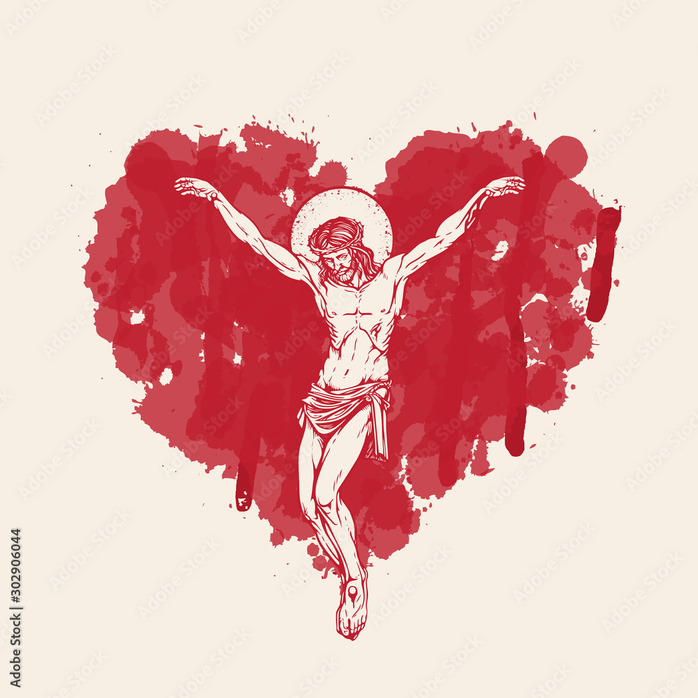 Crucified Jesus CVector banner with crucifix. Religious illustration ...