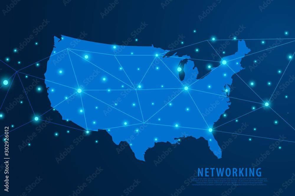Network connection background, blue USA map, vector Stock Vector ...