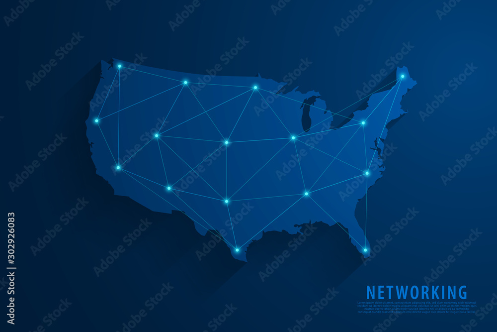 Network connection background, blue USA map, vector Stock Vector ...