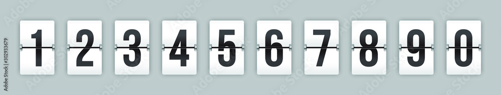 Set of mechanical flip countdown numbers on white background ready to ...