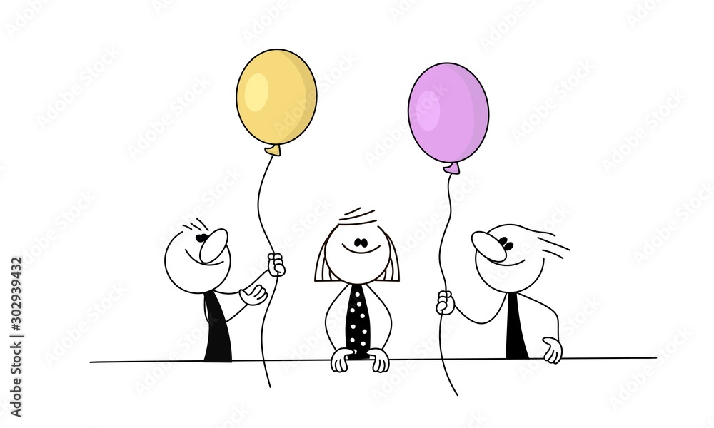 Doodle stick figure: People with balloons. Stock Vector | Adobe Stock