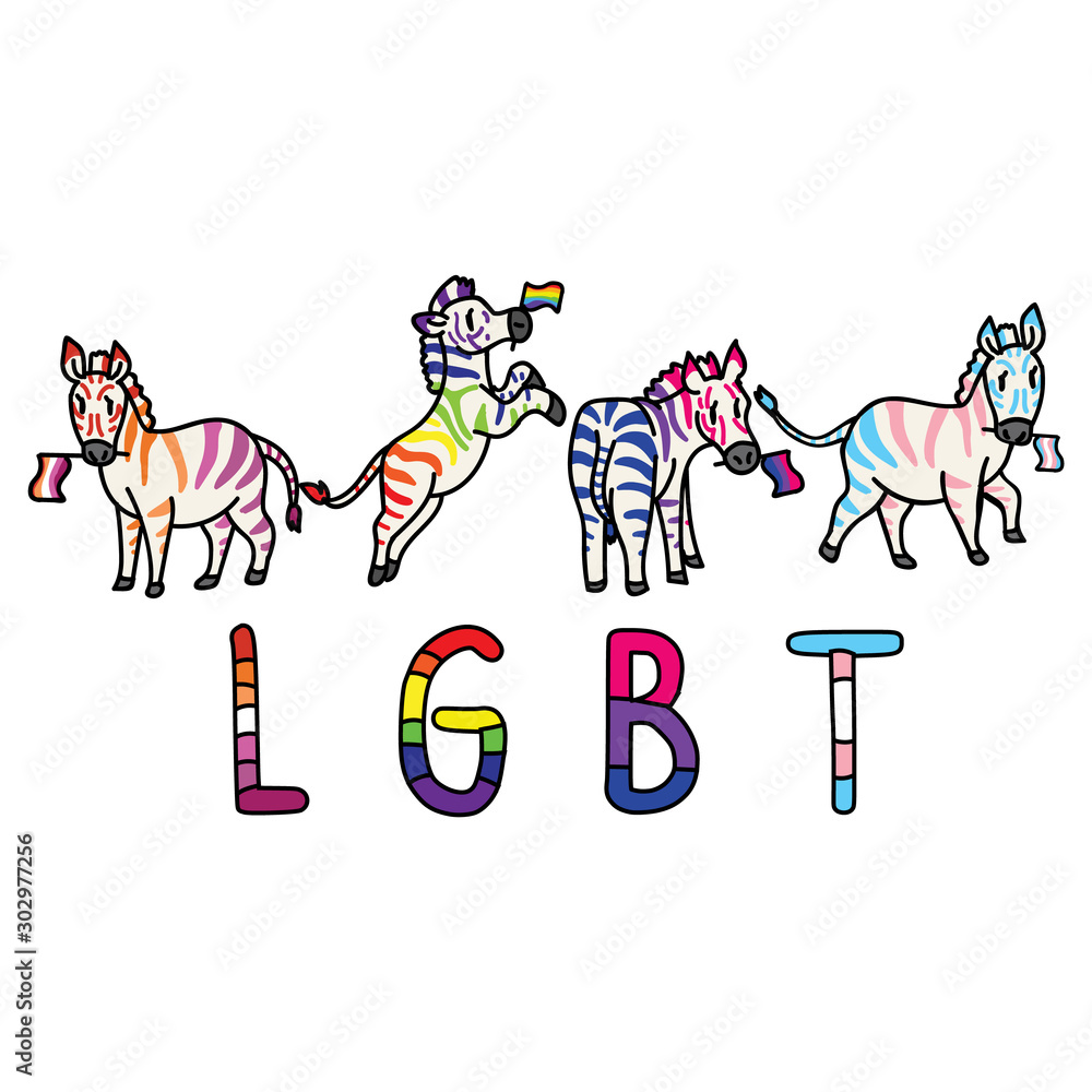 Adorable Cartoon LGBTQ Zebra Clip Art. Gay Safari Animal Icon. Queer ...