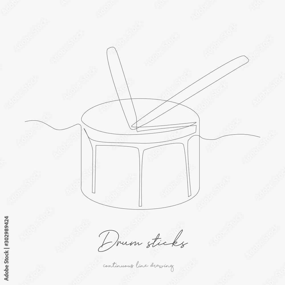 continuous line drawing. drum sticks. simple vector illustration. drum ...