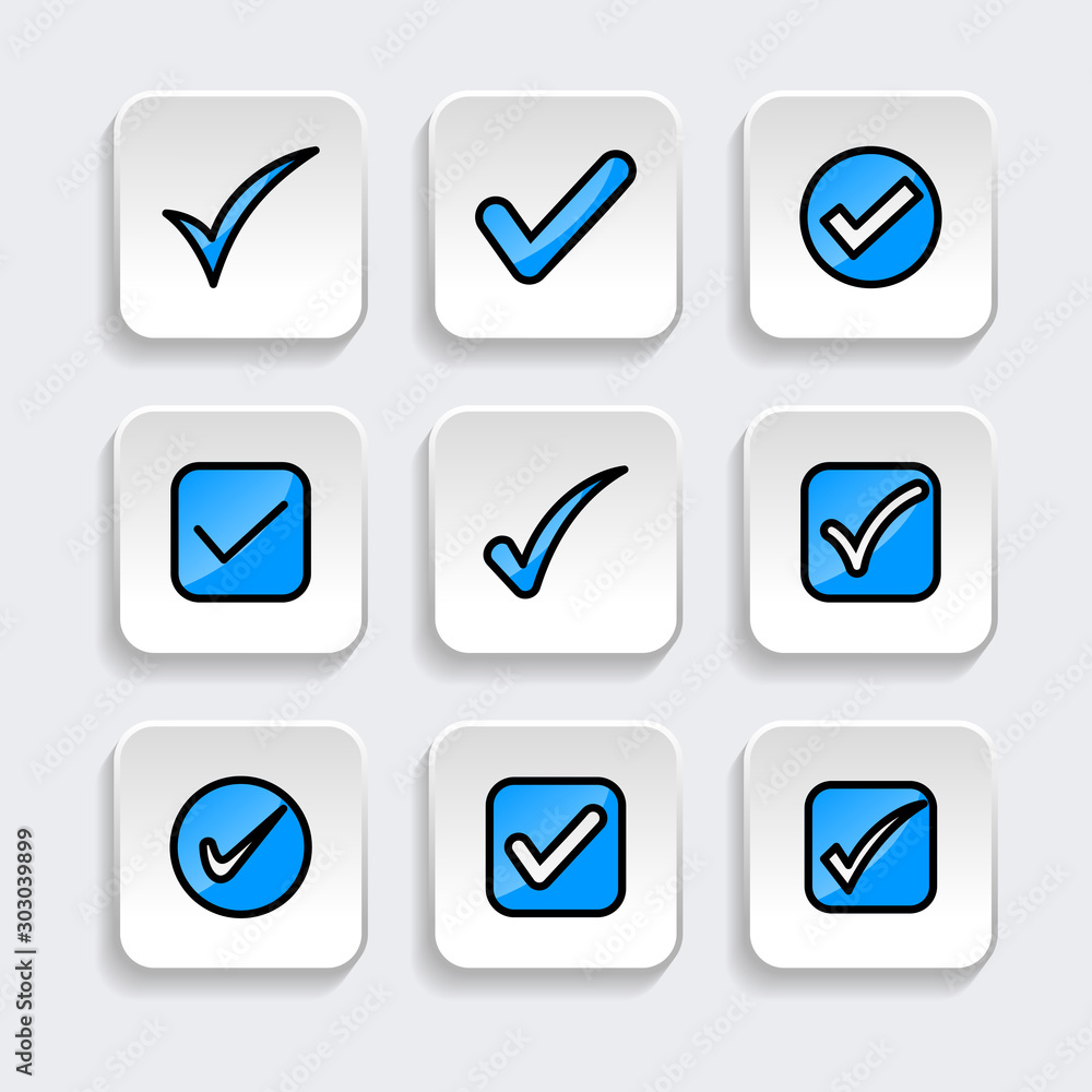 Set of check mark icon. symbol of check list, approval, or confirm with ...