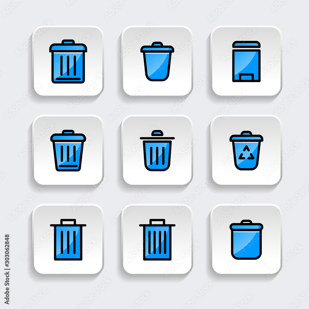 Set of trash icon. symbol of remove, delete with filled line style icon ...
