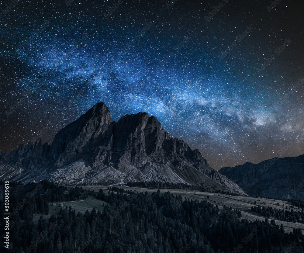 Milky way over Passo delle Erbe in Dolomites Stock Photo | Adobe Stock