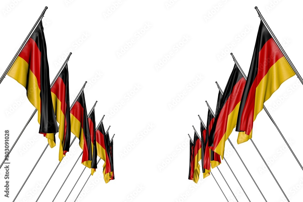 cute many Germany flags hanging on in corner poles from left and right ...