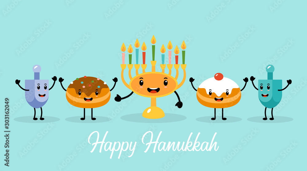 Hanukkah holiday banner design with menorah, traditional doughnuts and ...