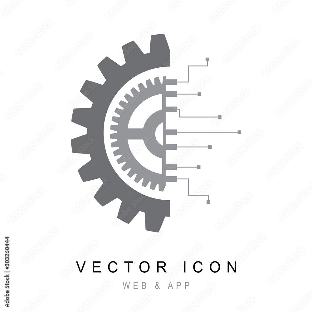 Gear with chip. Flat design style, Gear electronic circuit technology ...