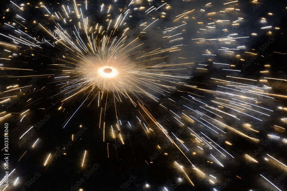 Fireworks called ground cracker or Charkhi lighted during Diwali ...