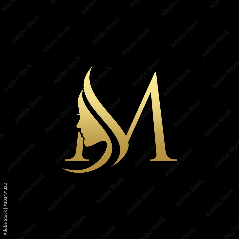 Letter M Beauty Women Face Logo Design Vector Stock Vector | Adobe Stock