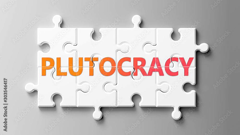 Plutocracy complex like a puzzle - pictured as word Plutocracy on a ...