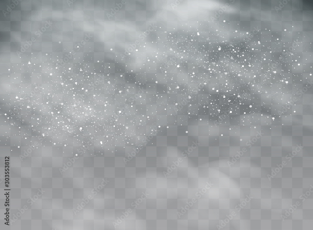 Falling snow on a transparent background. Snow clouds or shrouds. Fog ...