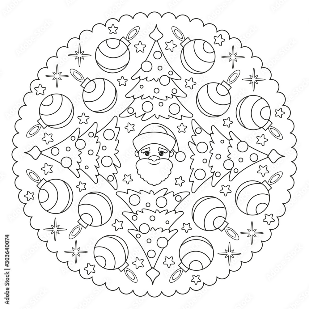 Coloring Page Mandala For Kids With Winter, Christmas and Happy New ...