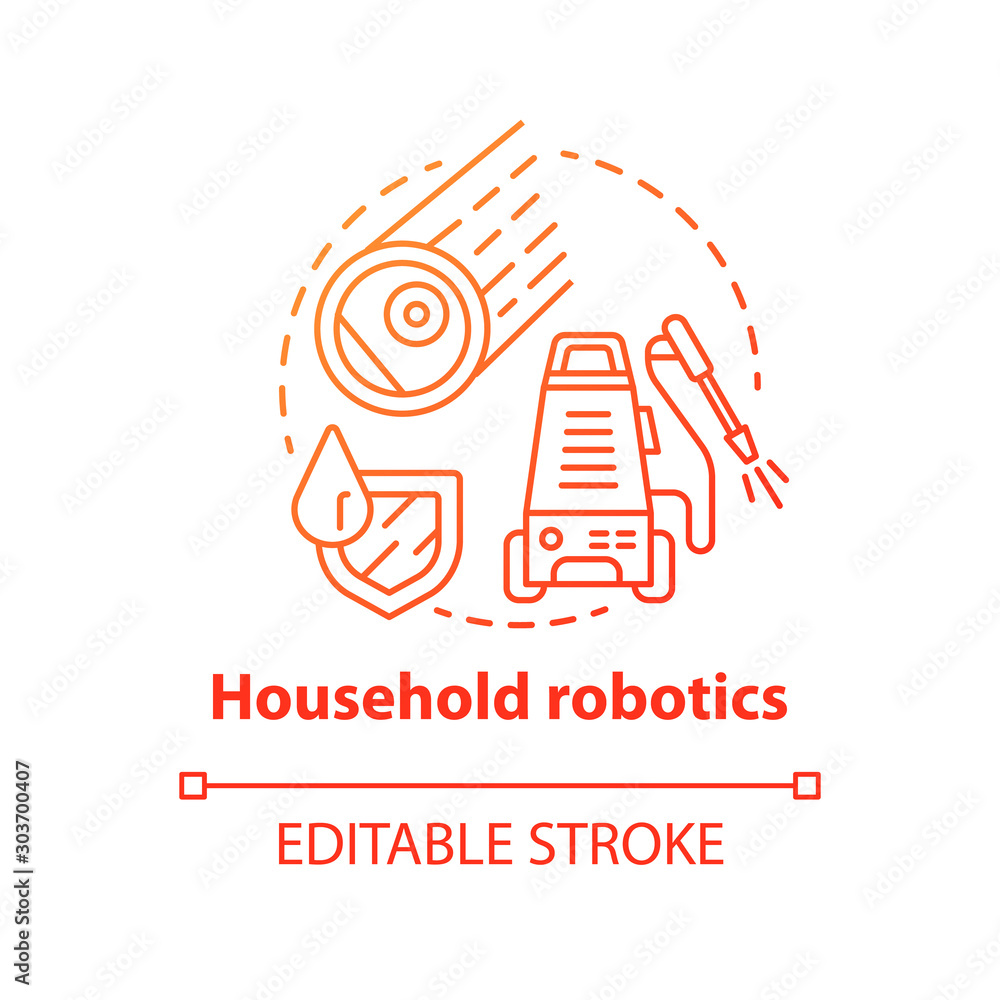 Household robotics red concept icon. Domestic robot idea thin line ...
