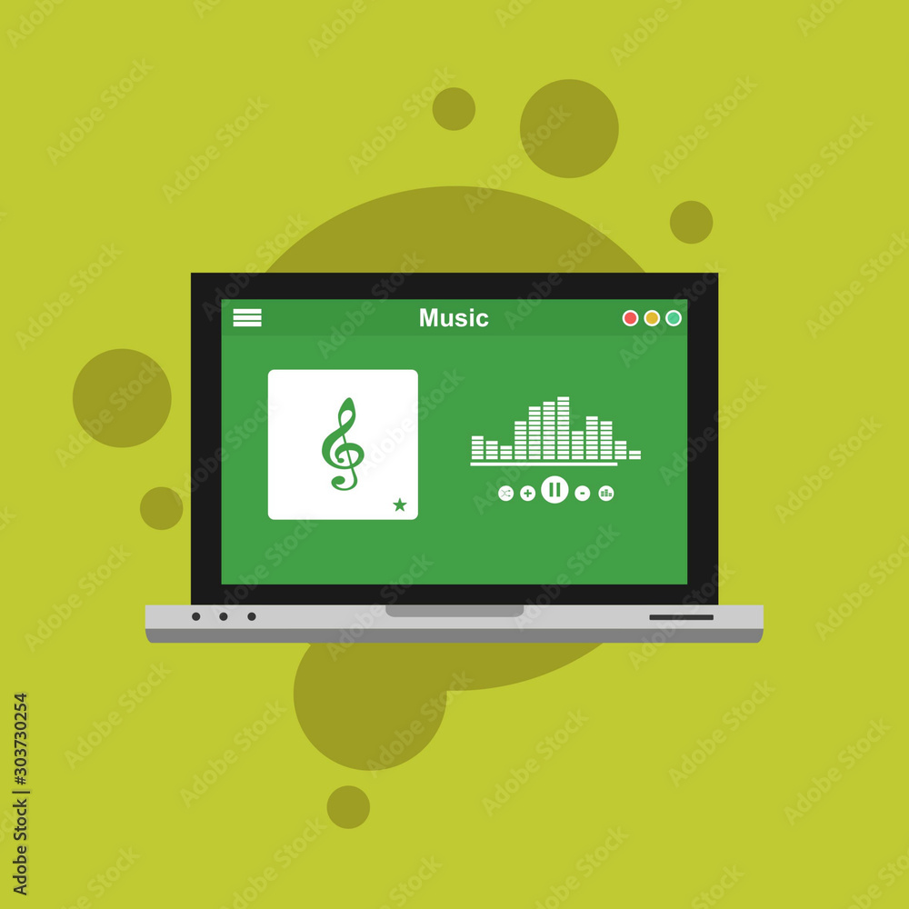 music player flat design concept vector color template. Media player ...